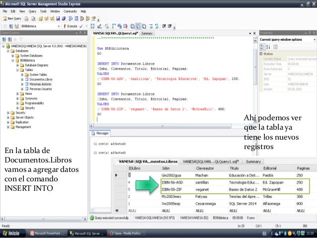 Uso de comandos insert, update y delete en bases de datos de sql serv…