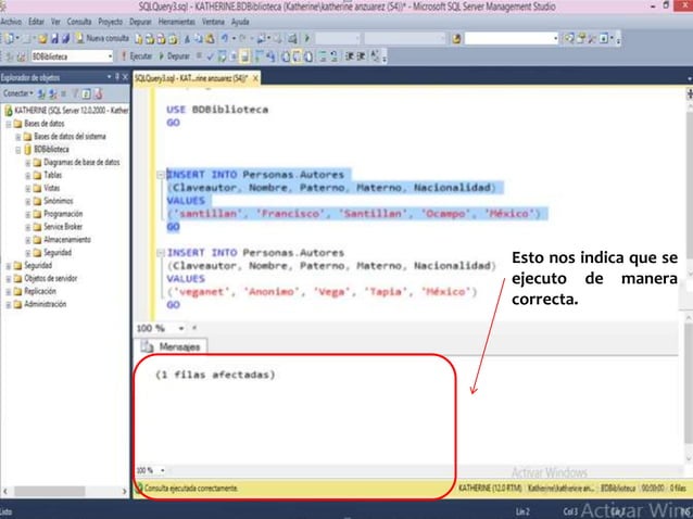Uso de comandos insert, update y delete en bases de datos de sql server | PPT