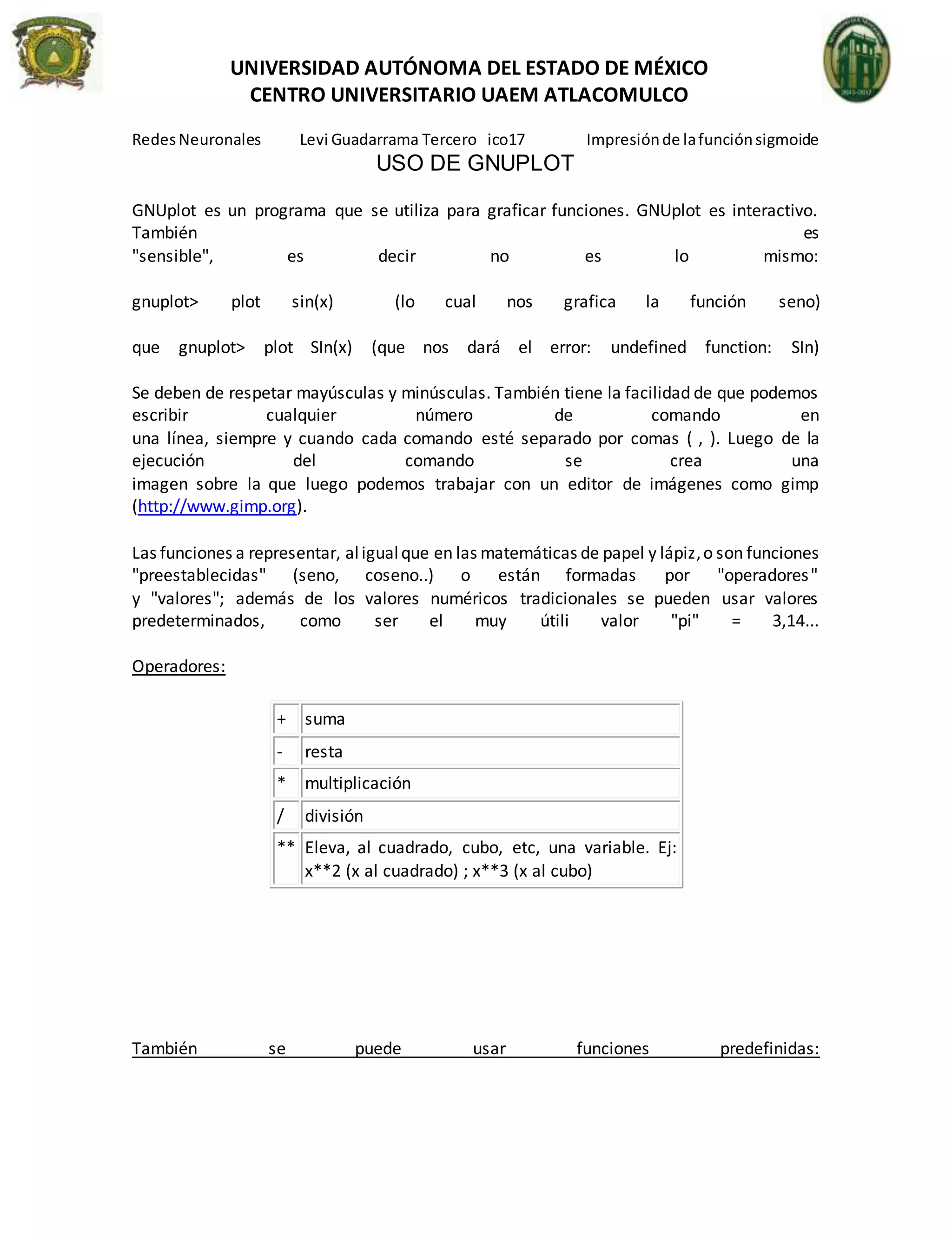 Desmostración de la función Sigmoide en gnuplot | PDF