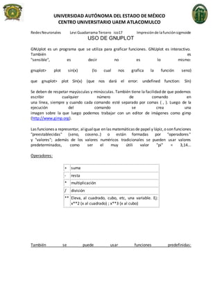 Desmostración de la función Sigmoide en gnuplot | PDF