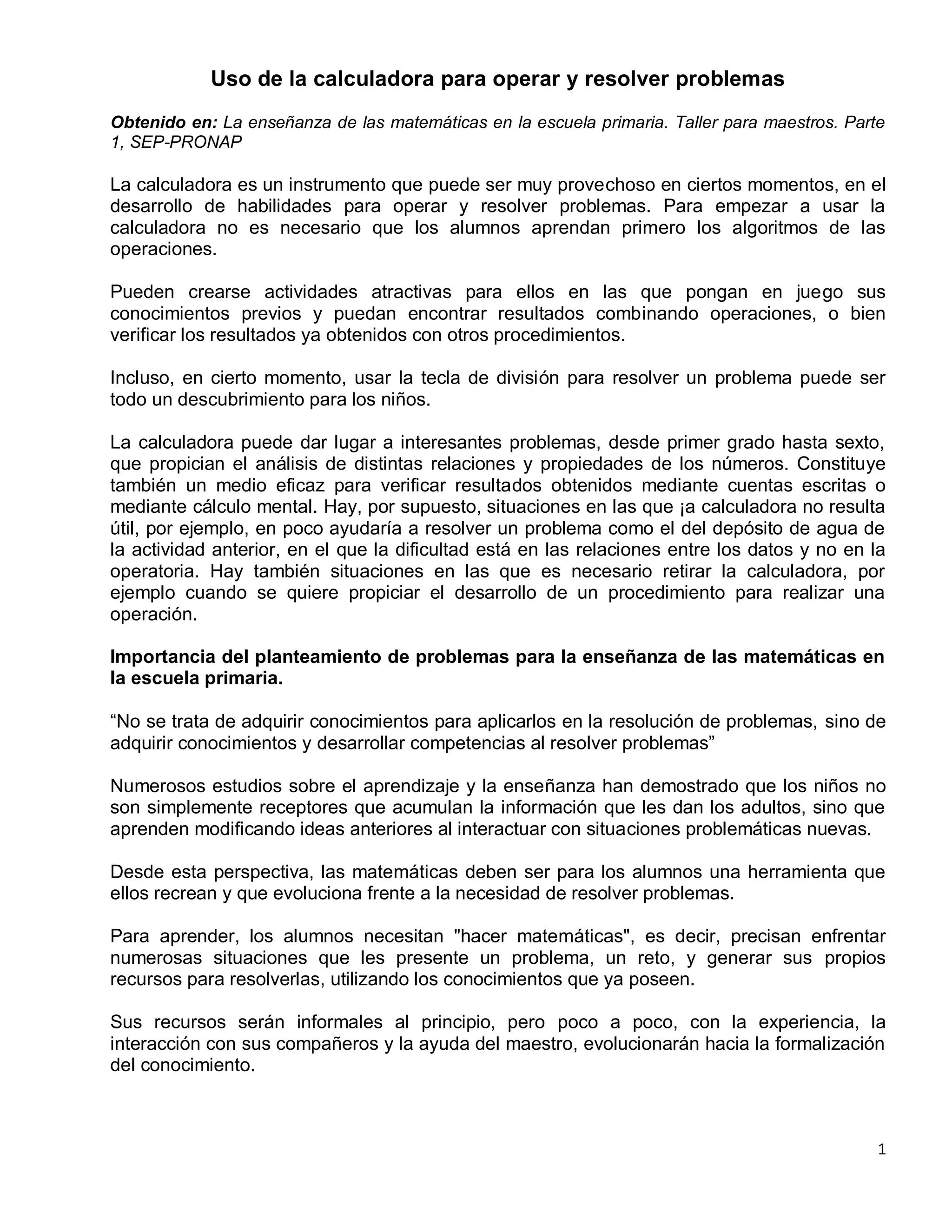 Uso de la calculadora para resolver problemas | PDF