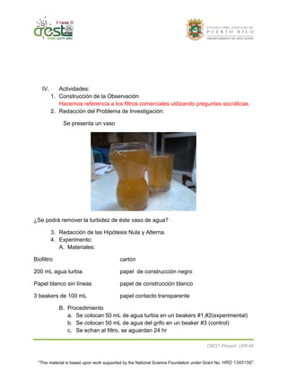 Uso del biofiltro de arena metodo cientifico | DOCX