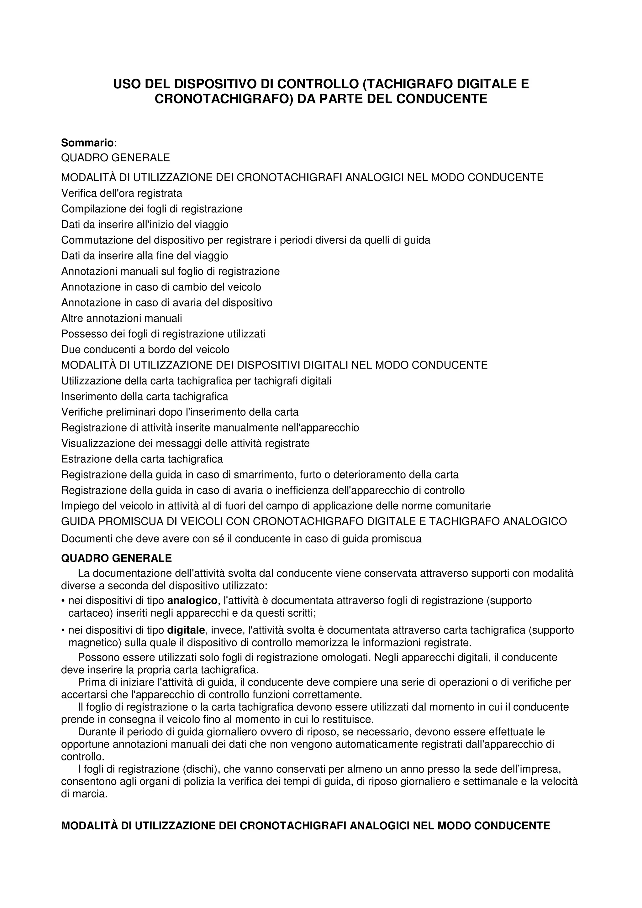 Uso del cronotachigrafo da parte del conducente | PDF