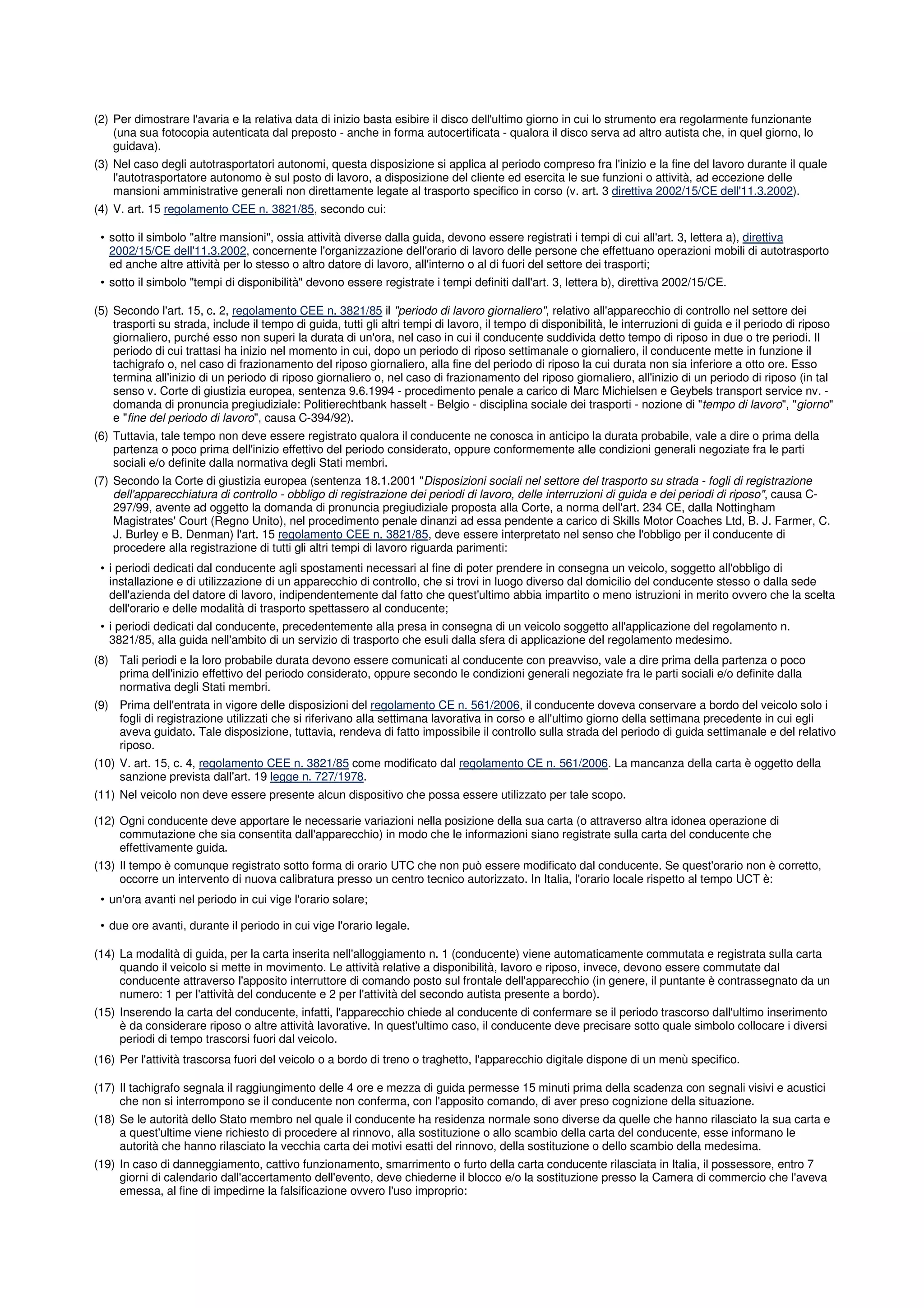 Uso del cronotachigrafo da parte del conducente | PDF