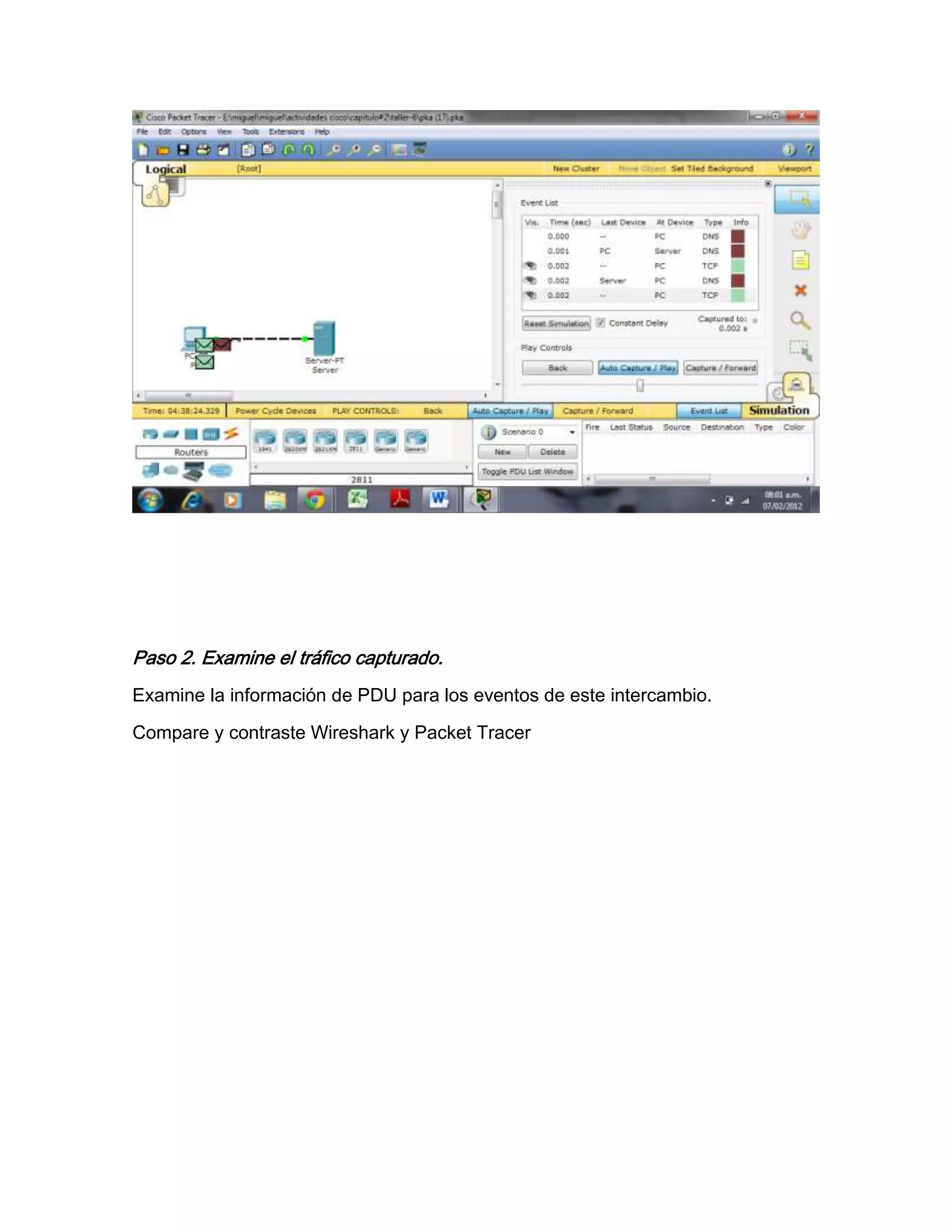 Uso de packet tracer para ver las unidades de datos del protocolo | DOCX