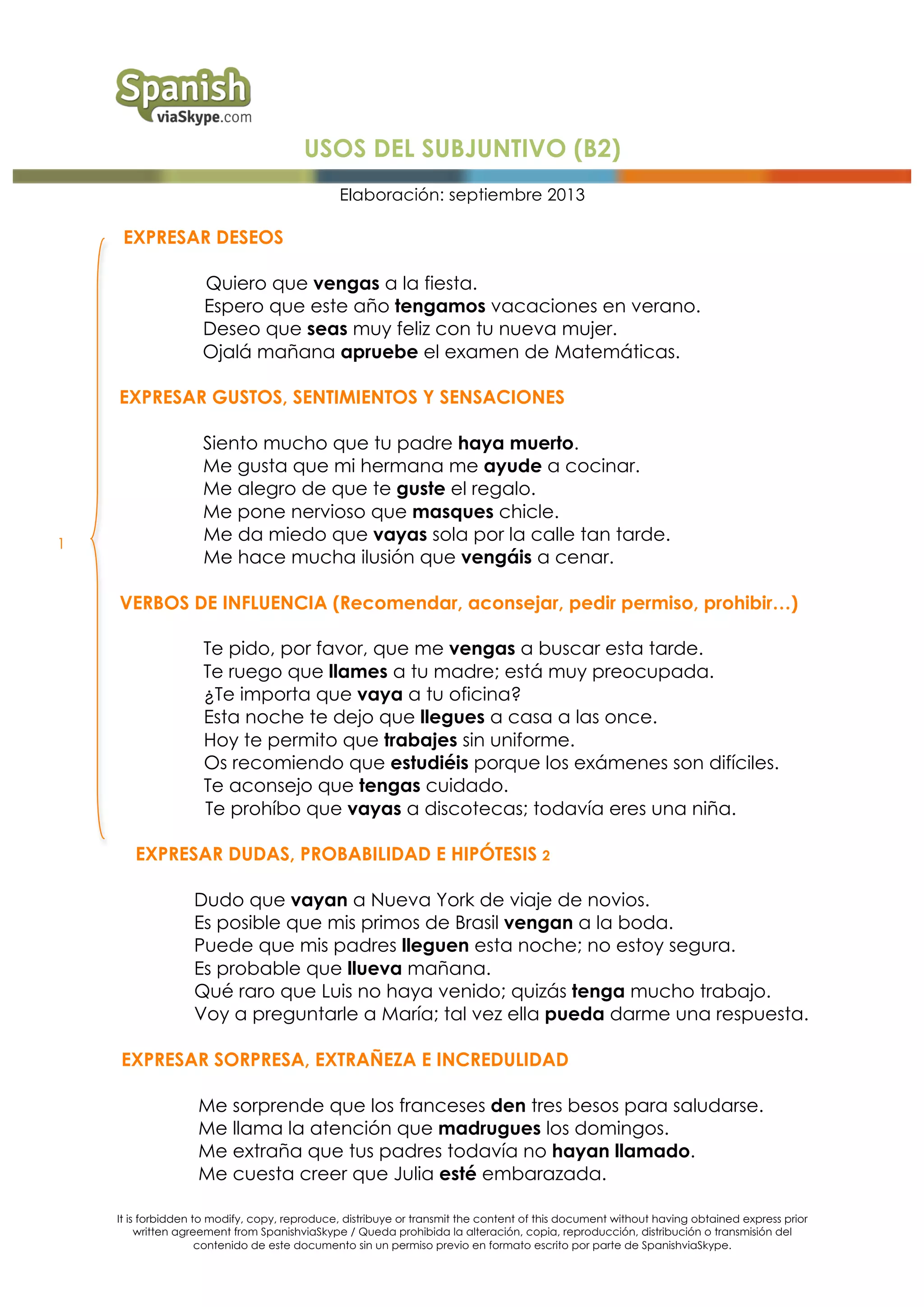 Usos del Subjuntivo (B2) | PDF
