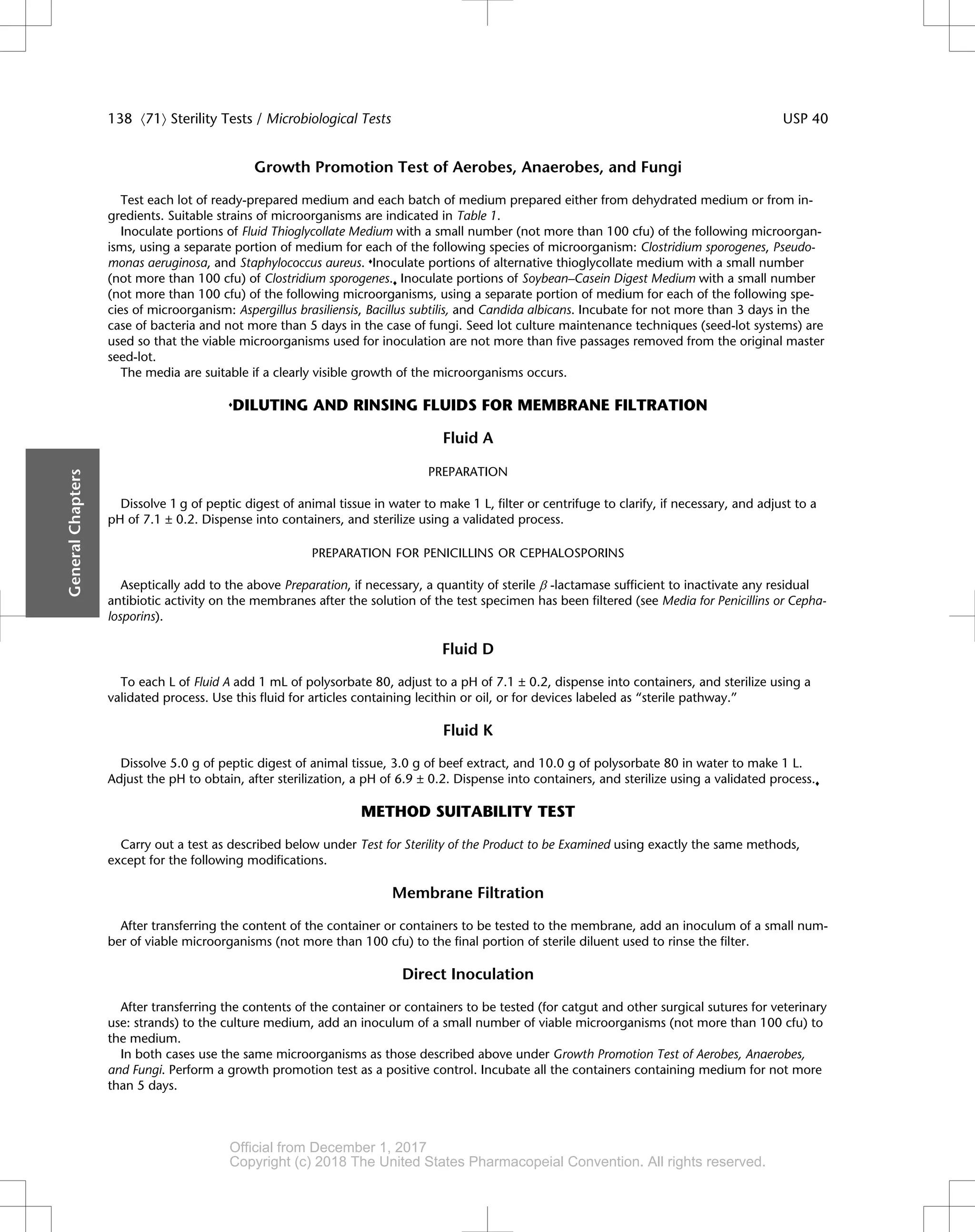 Usp 40 -71 sterility tests | PDF