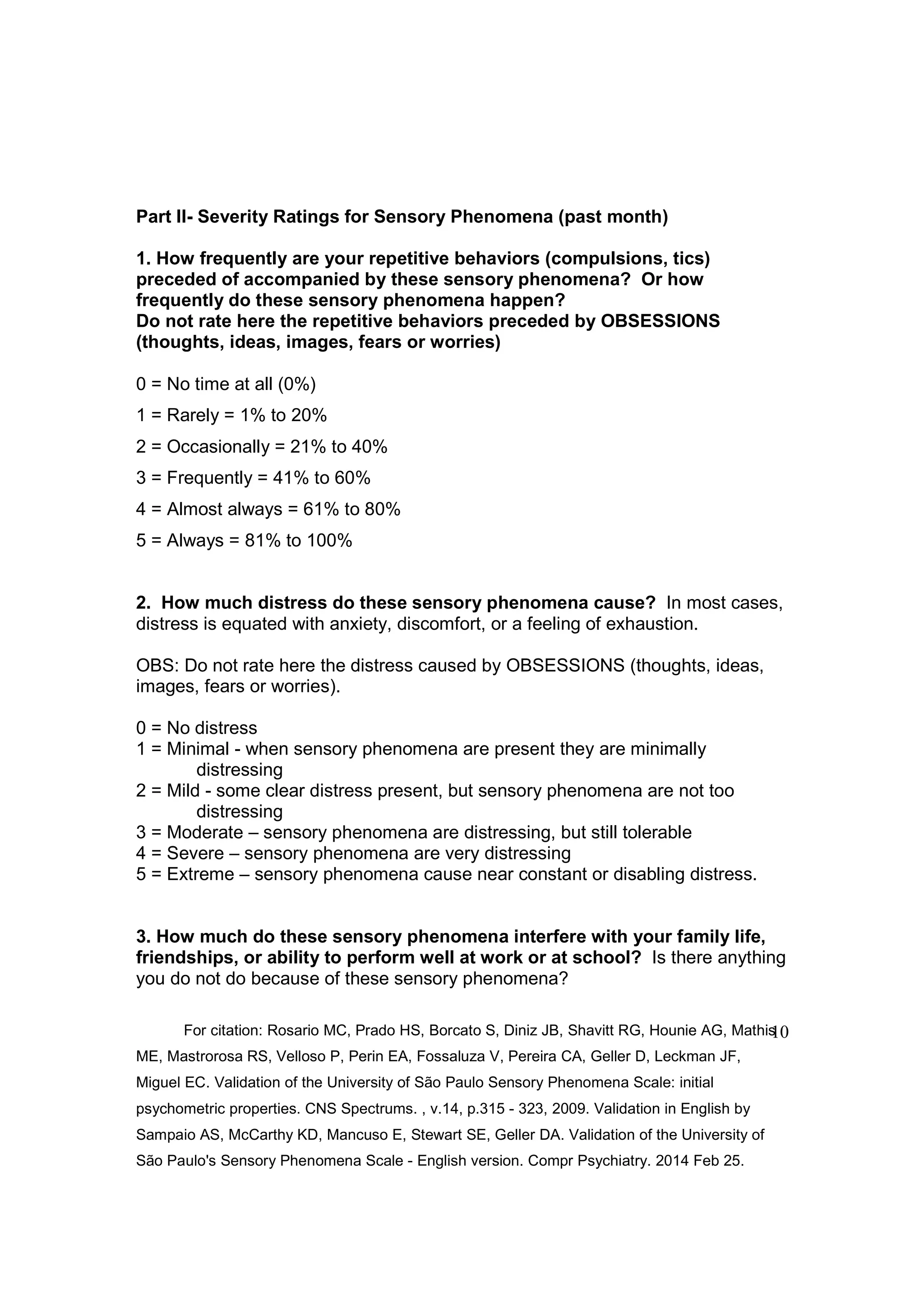 USP Sensory Phenomena Scale-English version - with hypersensitivity | PDF