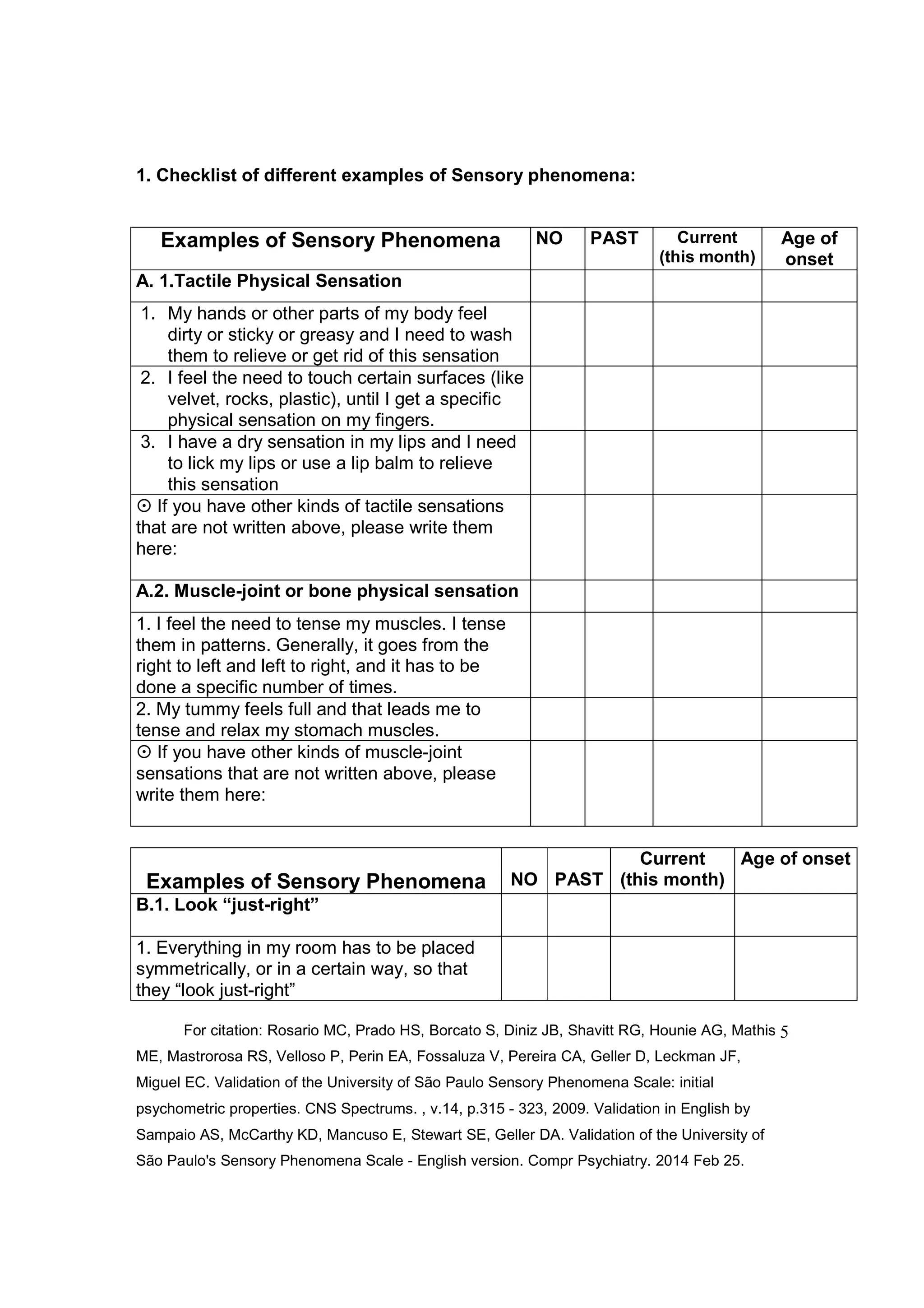 USP Sensory Phenomena Scale-English version - with hypersensitivity | PDF