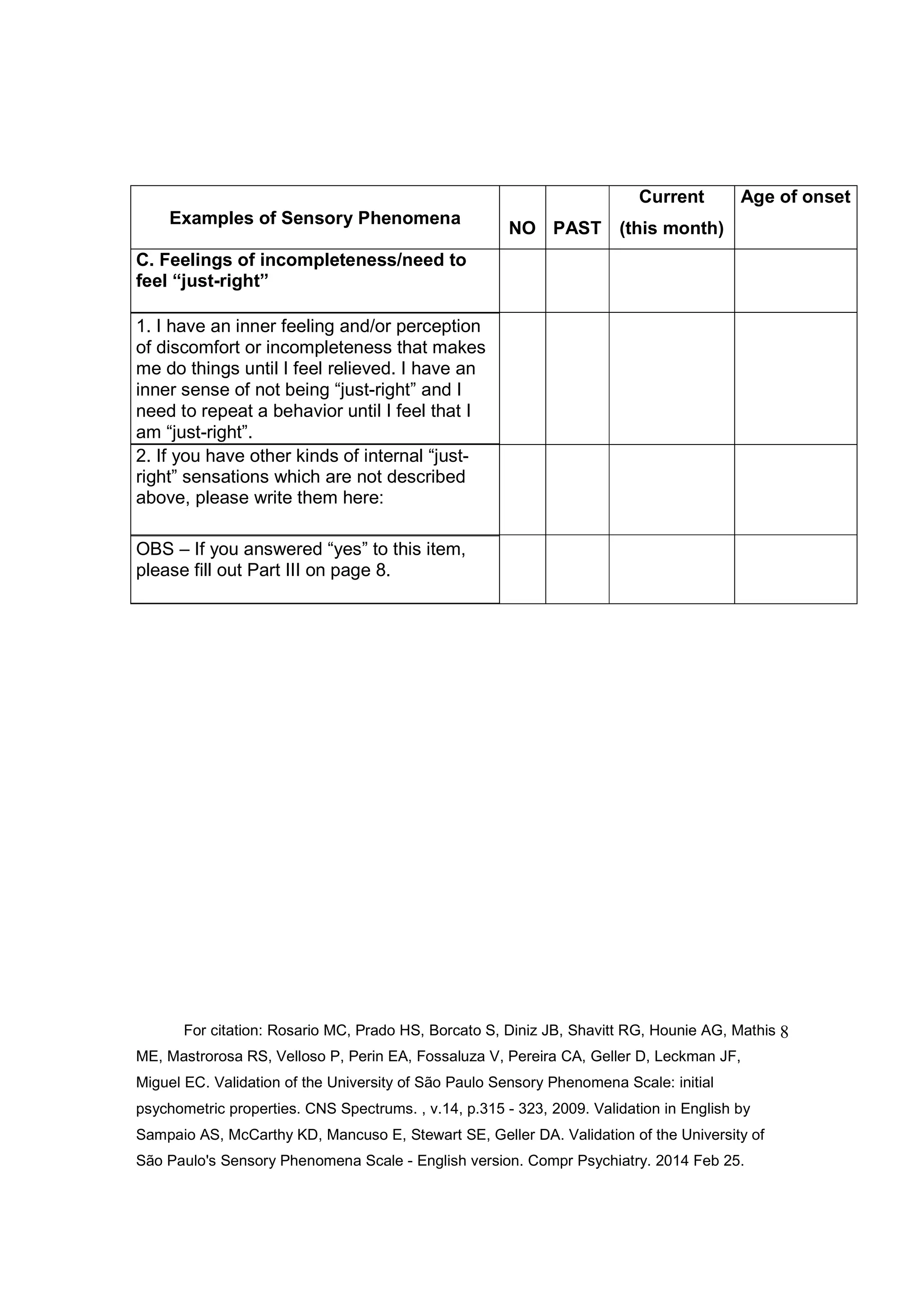 USP Sensory Phenomena Scale-English version - with hypersensitivity | PDF
