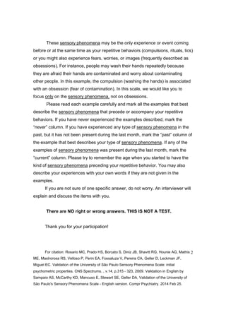 USP Sensory Phenomena Scale-English version - with hypersensitivity | PDF