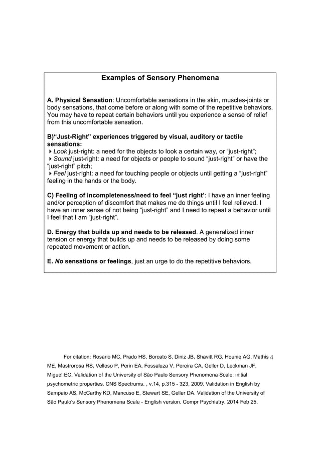 USP Sensory Phenomena Scale-English version - with hypersensitivity | PDF