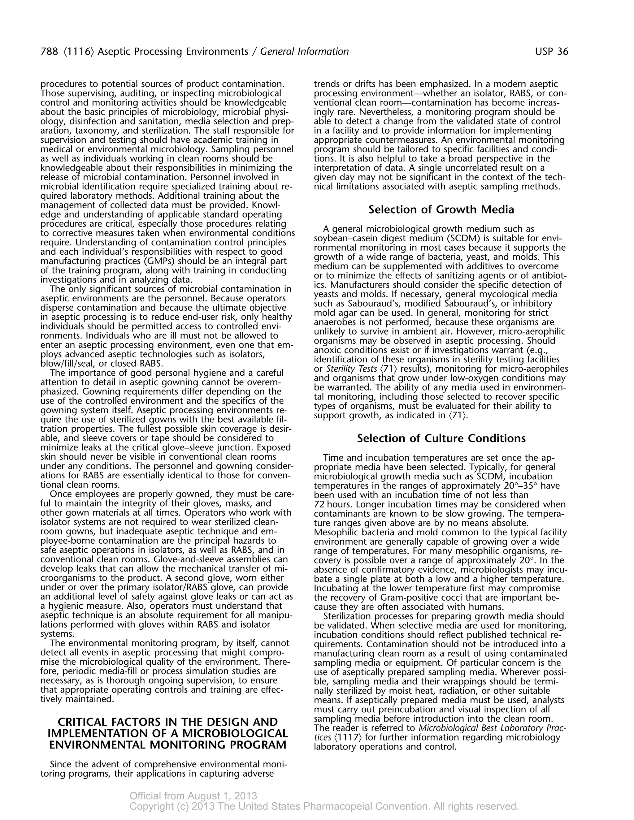 Usp 36 Chapter 1116 environment monitoring | PDF