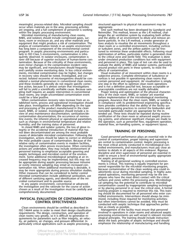 Usp 36 Chapter 1116 environment monitoring | PDF