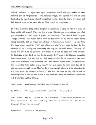 Reboot Podcast #9 - Investing in Trust - with Fred Wilson and Jerry Colonna | DOCX | Venture ...