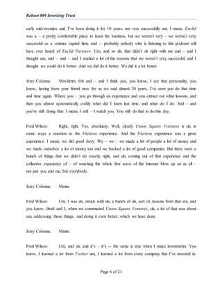 Reboot Podcast #9 - Investing in Trust - with Fred Wilson and Jerry Colonna | DOCX | Venture ...