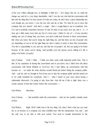 Reboot Podcast #9 - Investing in Trust - with Fred Wilson and Jerry Colonna | DOCX | Venture ...