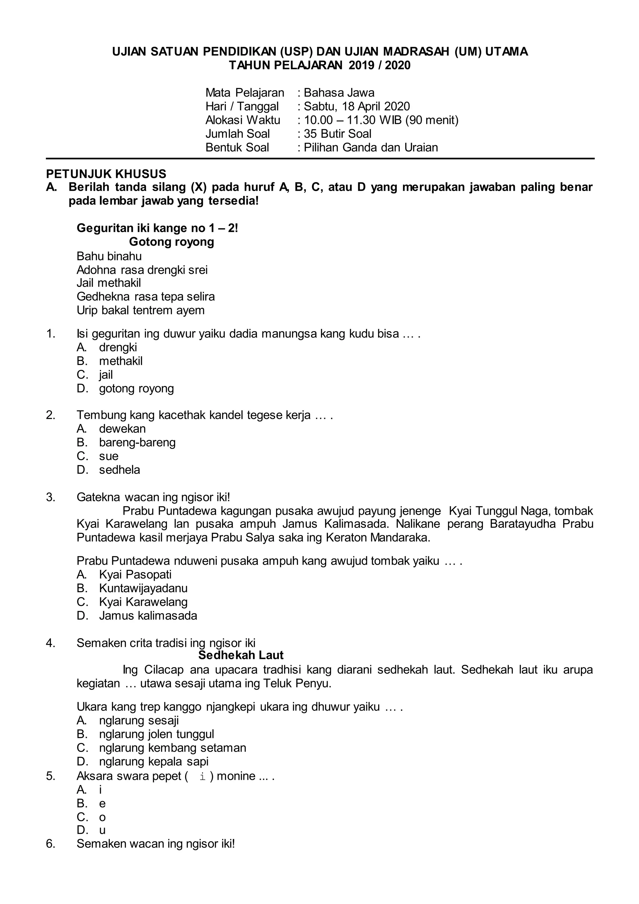 USP MI BHS JAWA 2020 | PDF