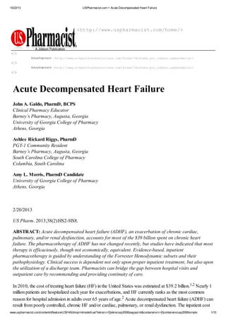 Us pharmacist ADHF | PDF | Heart and Cardiovascular Diseases | Diseases ...