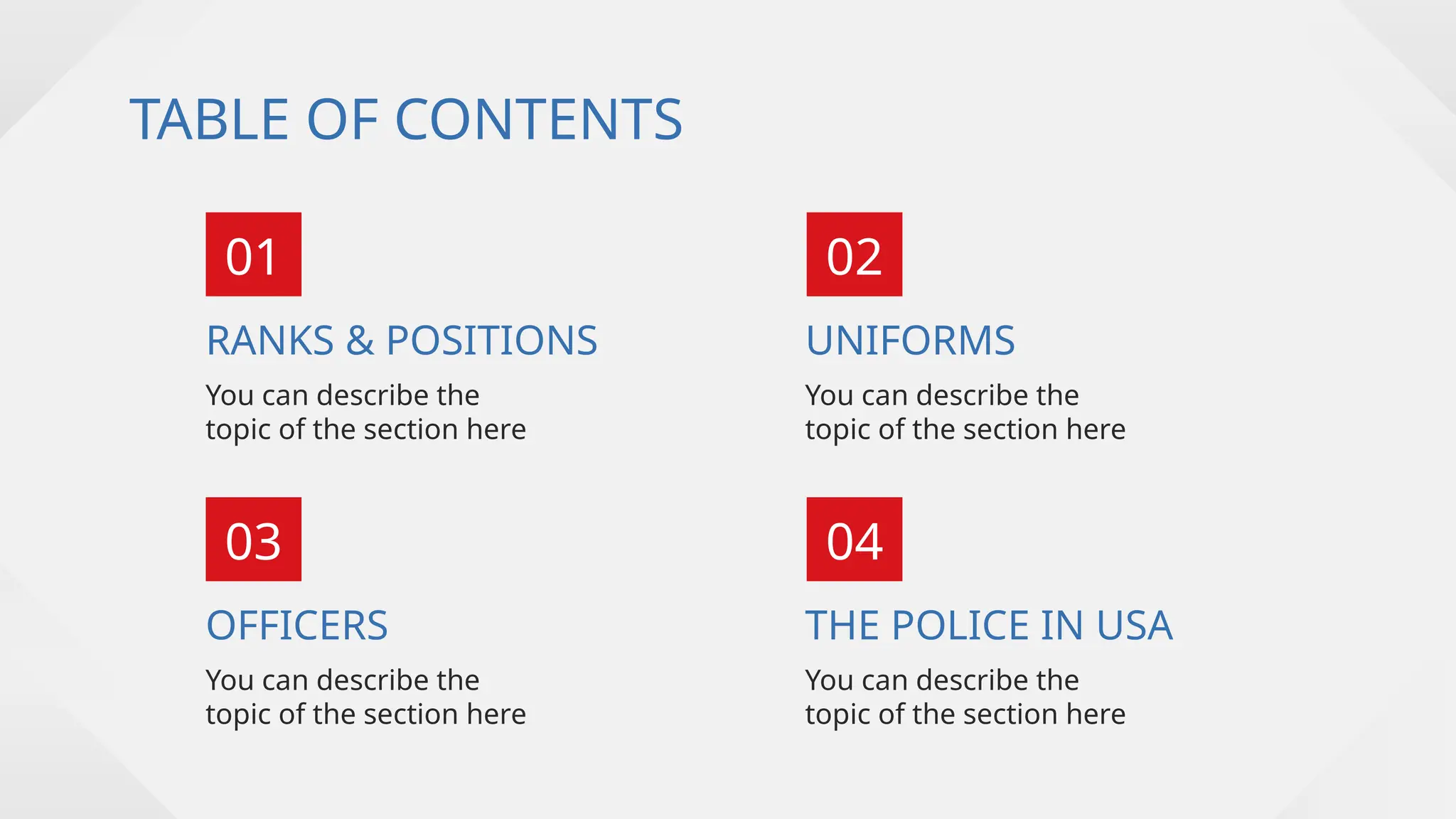 US Police Ranks_ Law Enforcement Positions by Slidesgo.pptx