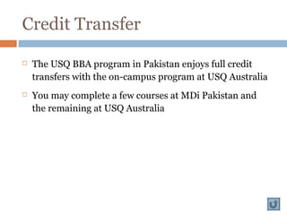 USQ Australia BBA at MDi Pakistan | PPT