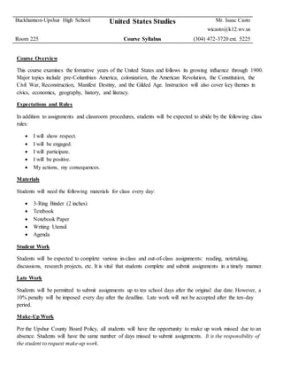 Casto's US Studies Syllabus | DOCX