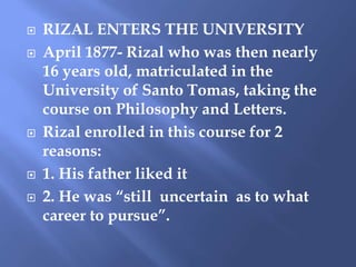 Jose Rizal in UST | PPTX