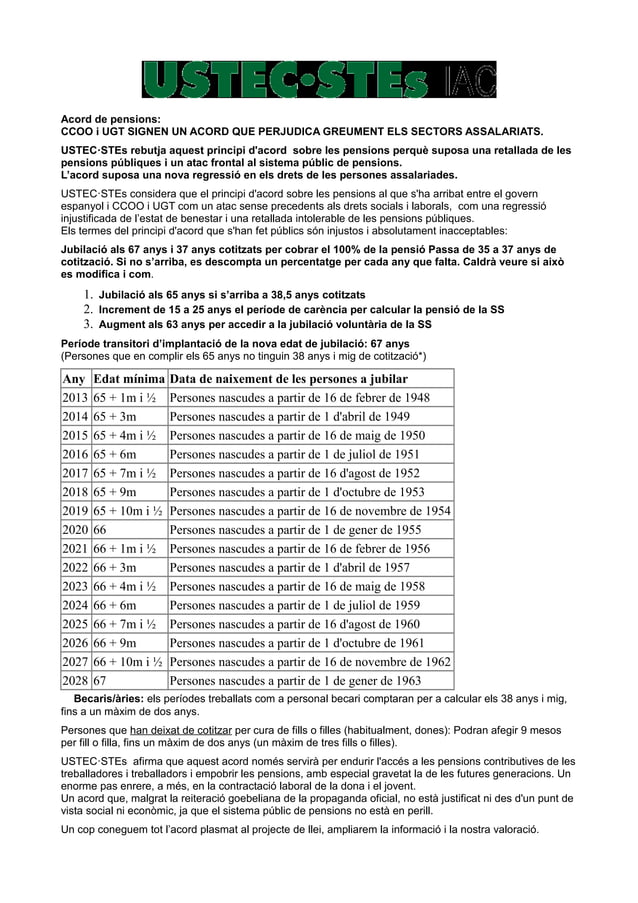 USTEC sobre pensions | PDF
