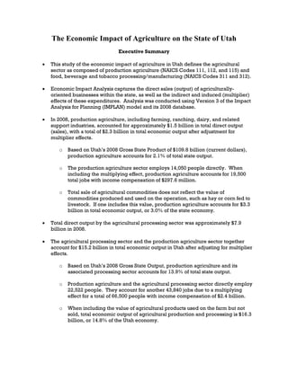 The Impact of Agriculture on Utah's Economy | PDF
