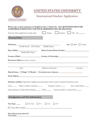 United State University international application (campus) | PDF