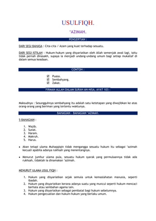 Usul fiqh, 'azimah. | DOCX