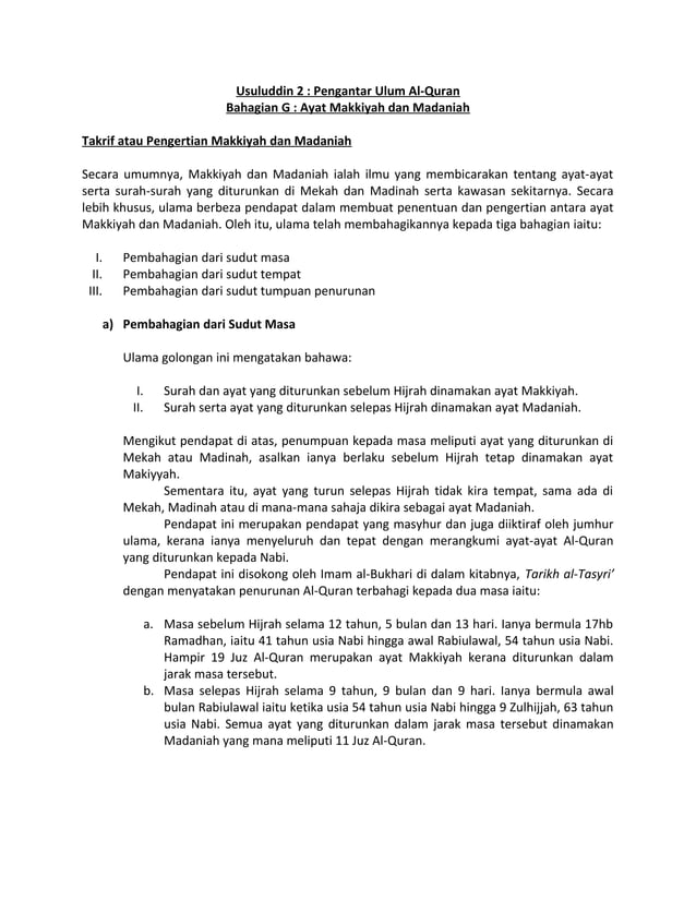 Usuluddin 2(takrif makiyyah dan madaniah) | DOC