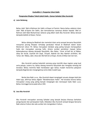 Usuluddin 2 (tokoh hadis zaman sahabat abu hurairah) | DOC