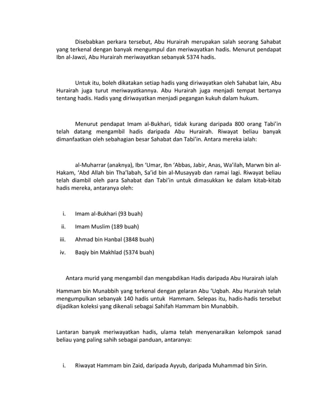 Usuluddin 2 (tokoh hadis zaman sahabat abu hurairah) | PDF