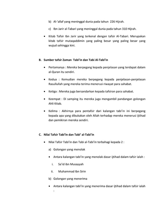 Usuluddin kertas 2 sejarah perkembangan ilmu tafsir (zaman tabi'in dan ...