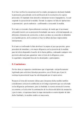 Usurpacion desalojo ministracion de la posesion | DOCX