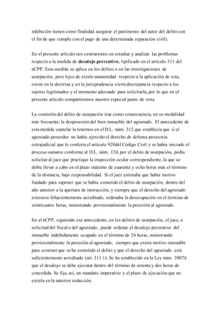 Usurpacion desalojo ministracion de la posesion | DOCX