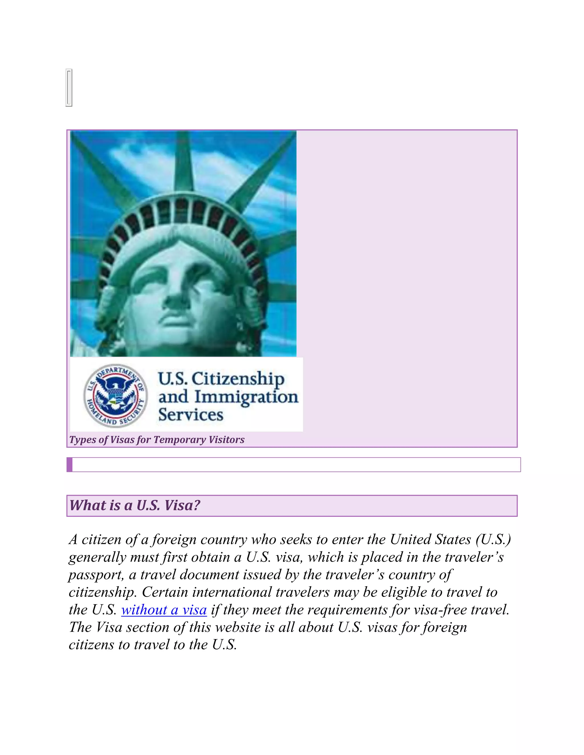 Us visa types | DOCX