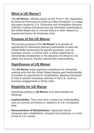 US Waiver Application- Purpose, Significance and Process.docx