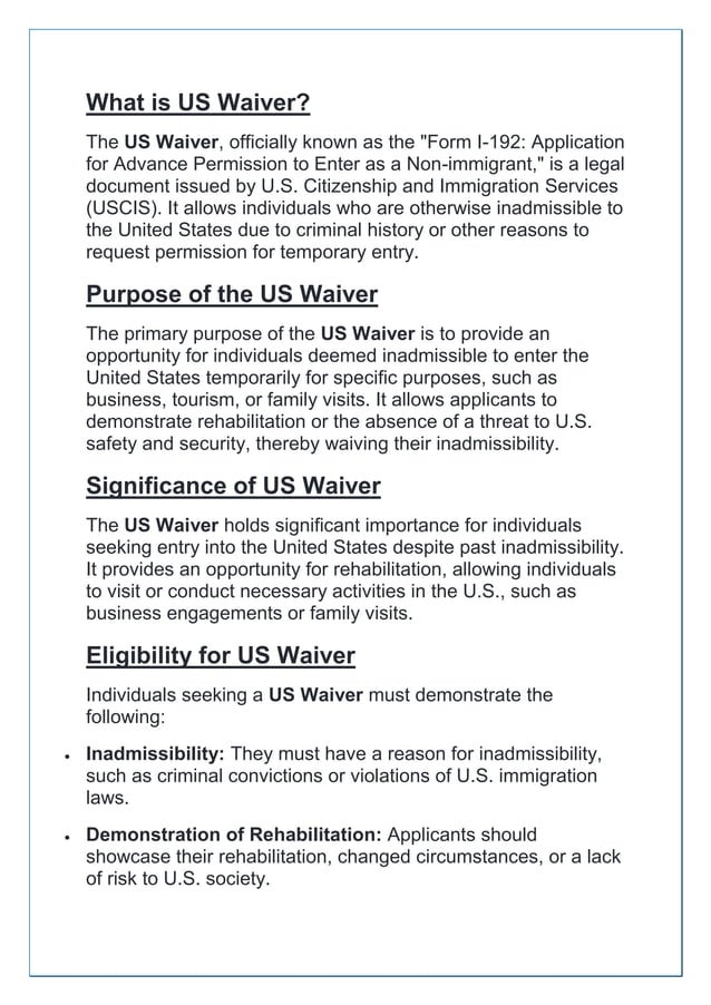 US Waiver Application- Purpose, Significance and Process.docx
