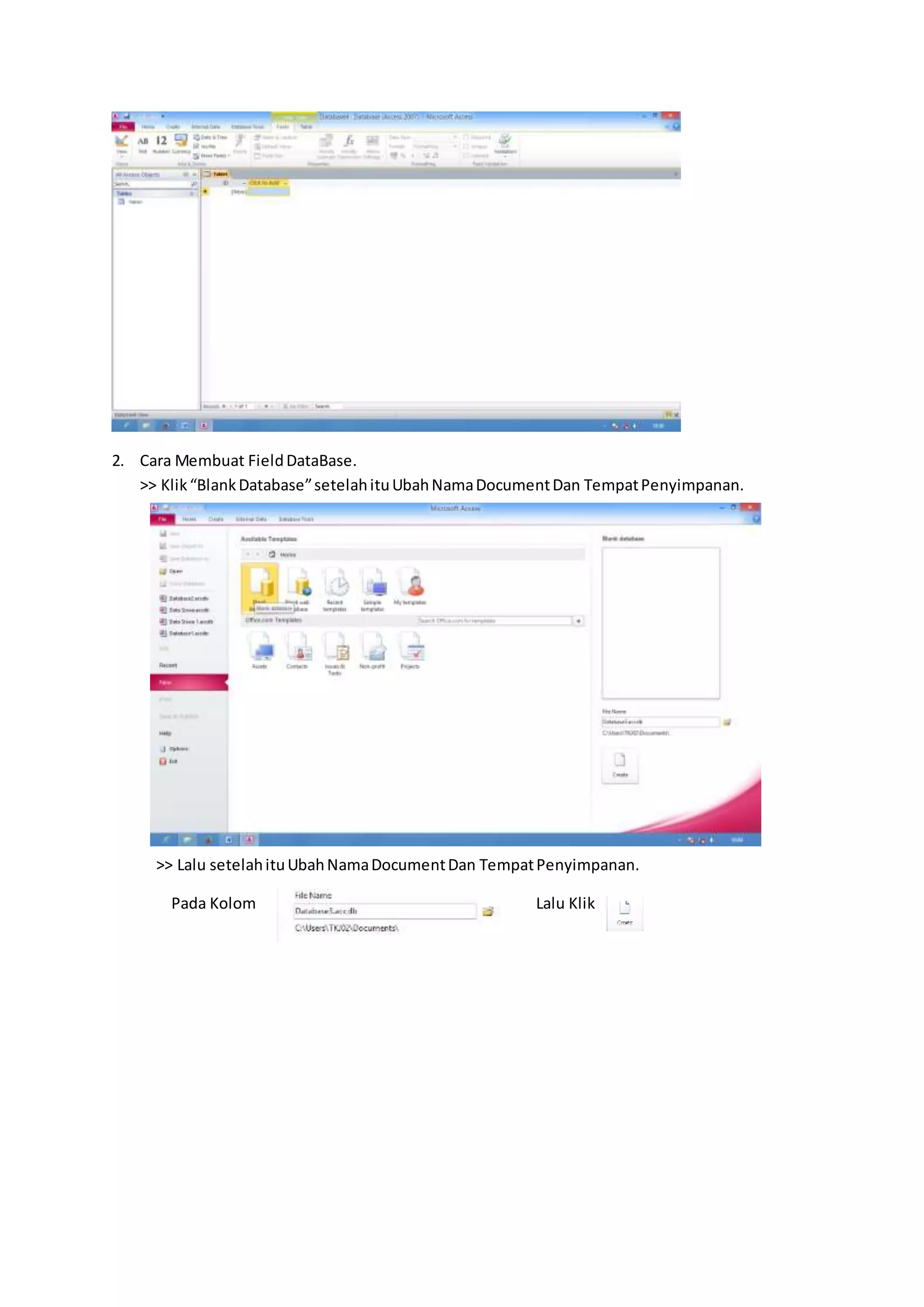 Cara Membuat DataBase dengan Access @Uswatun_Khs | DOCX