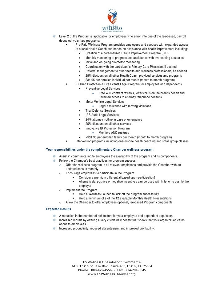 Us Wellness Chamber Of Commerce Wellness Program Proposal 2009 1