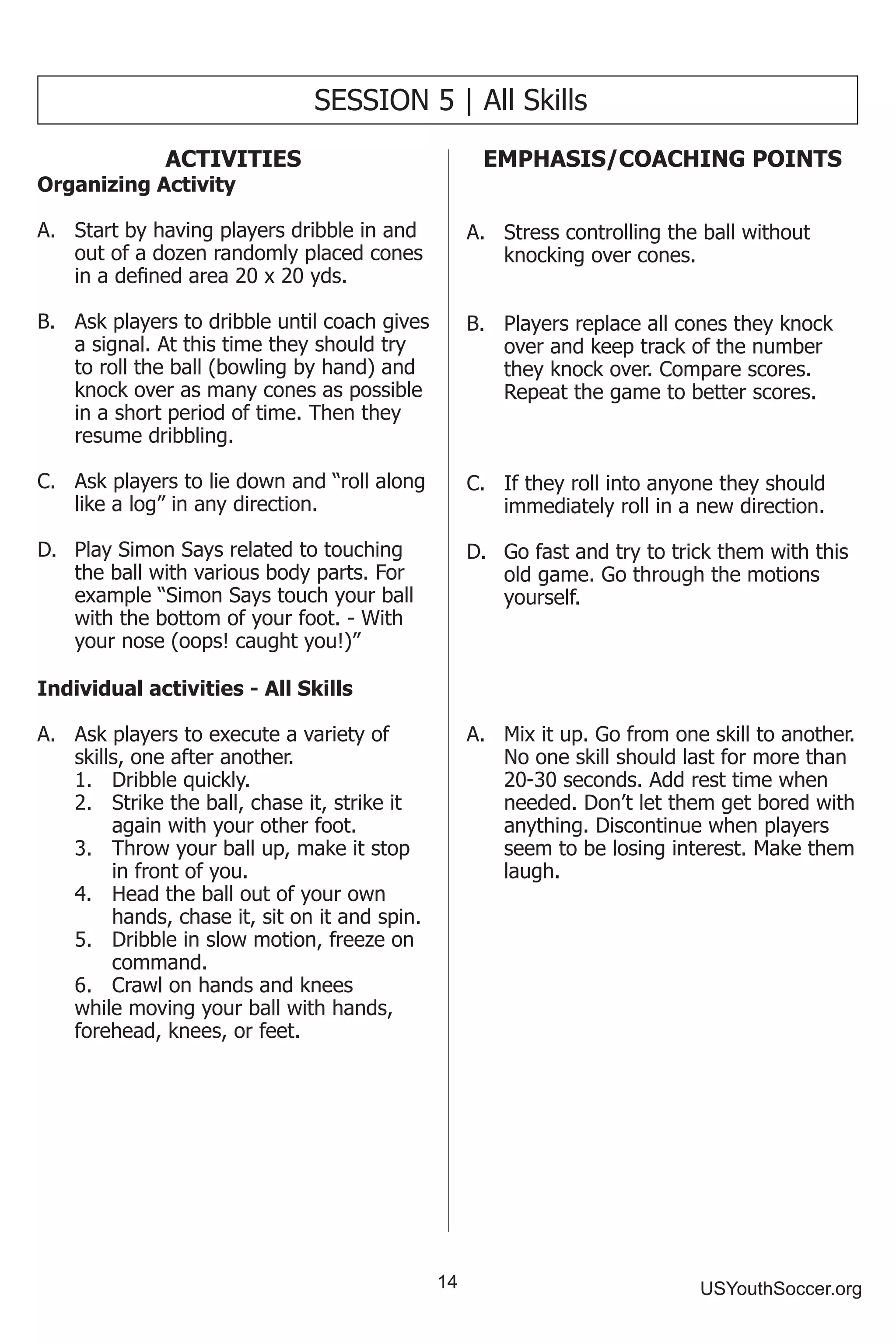 US Youth Soccer Practice Activities (U6-U8) | PDF