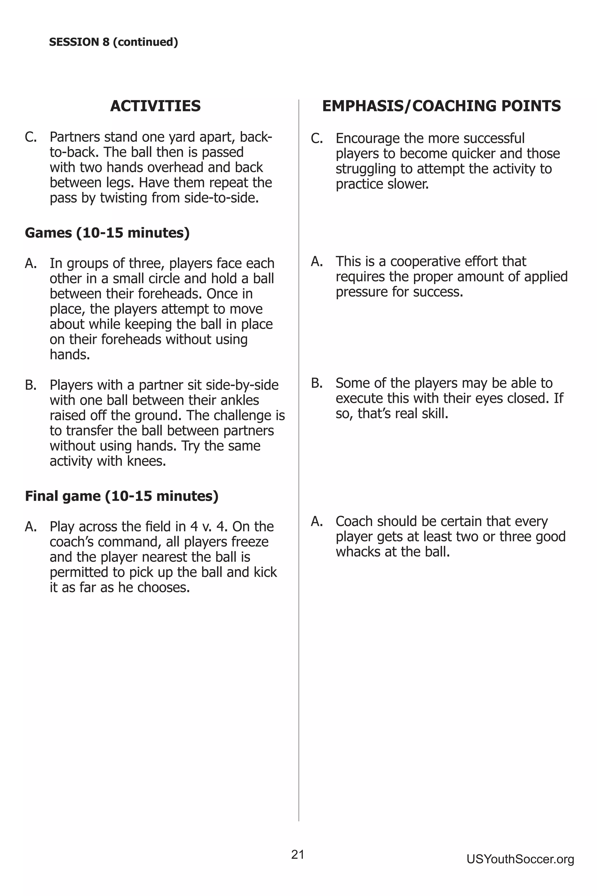 US Youth Soccer Practice Activities (U6-U8) | PDF