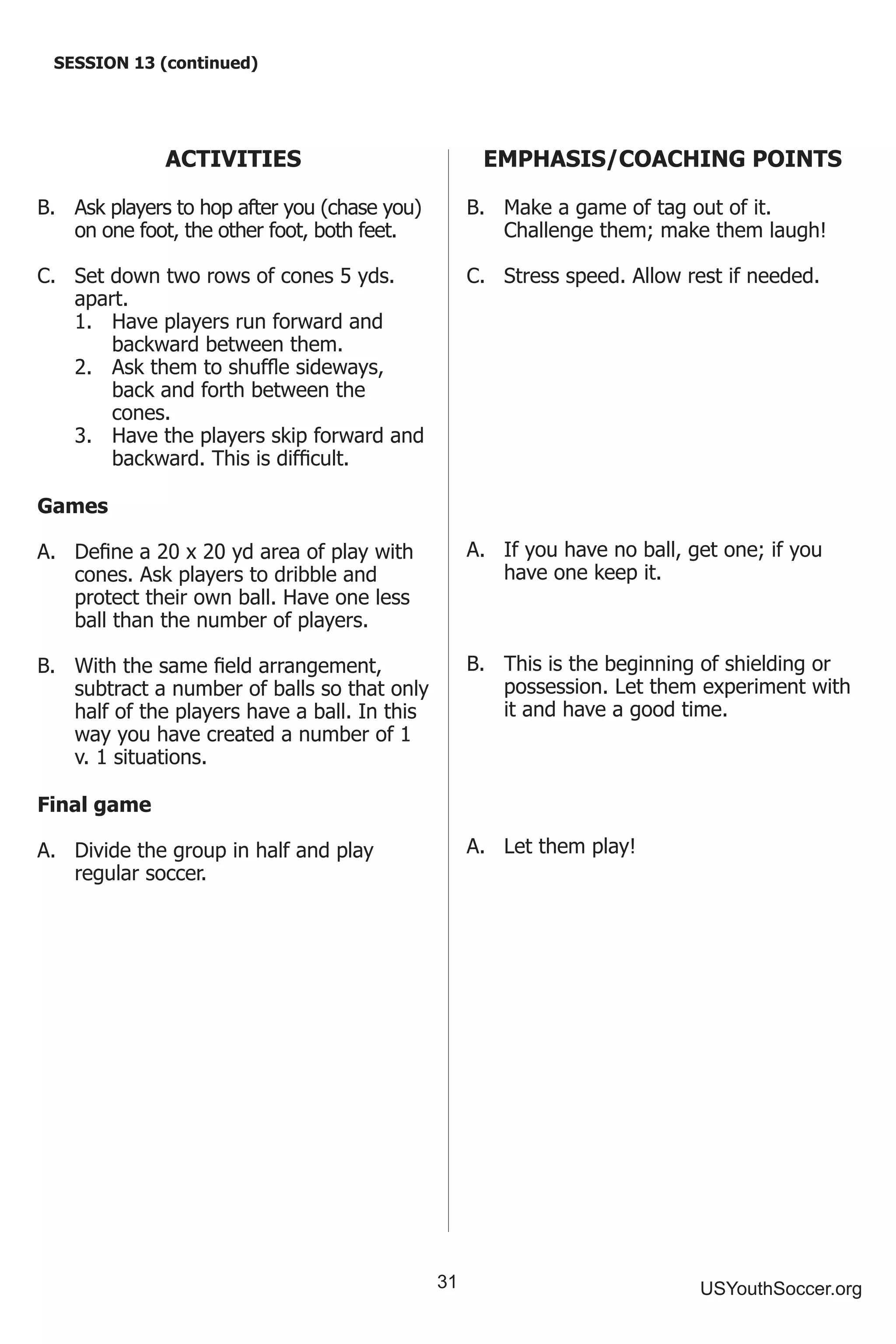 US Youth Soccer Practice Activities (U6-U8) | PDF