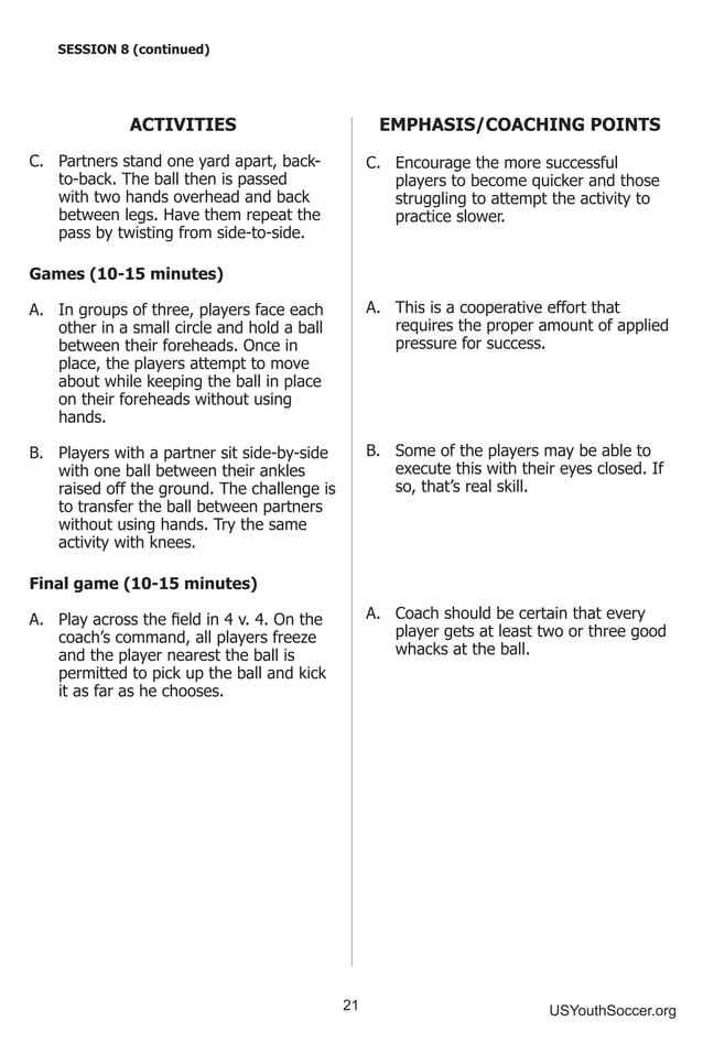 US Youth Soccer Practice Activities (U6-U8) | PDF | Soccer | Sports