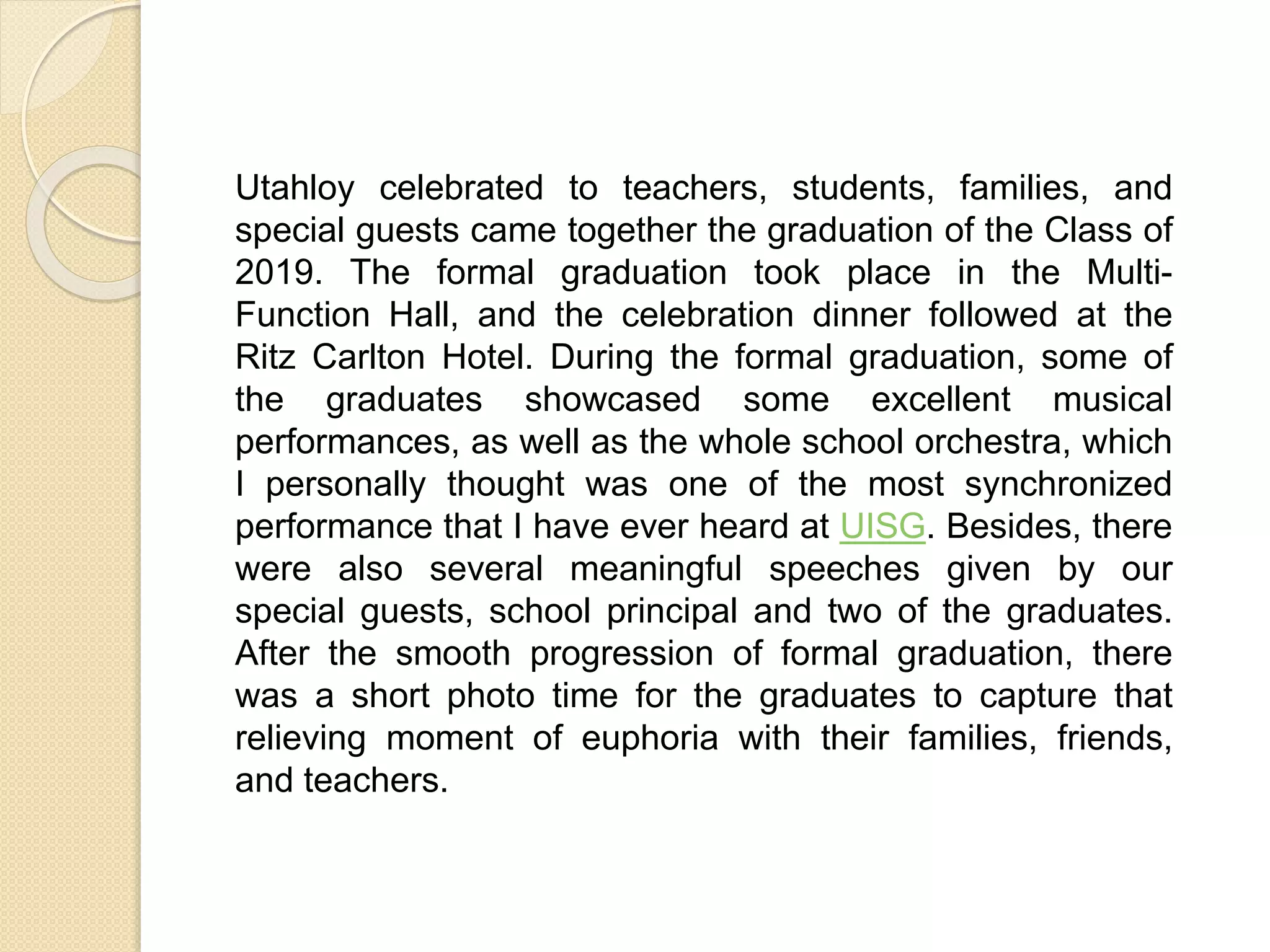 UISG - Graduation of The Class of 2019 | PPTX