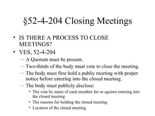 Utah Open Public Meetings Act | PPT