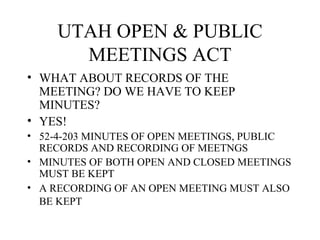 Utah Open Public Meetings Act | PPT