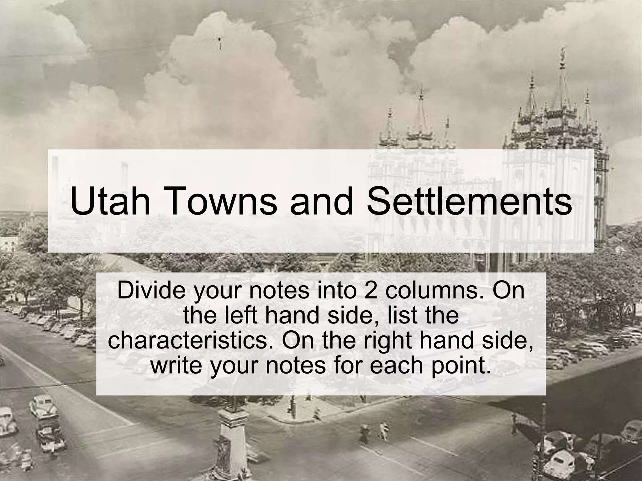 Utah Towns And Settlements | PPT